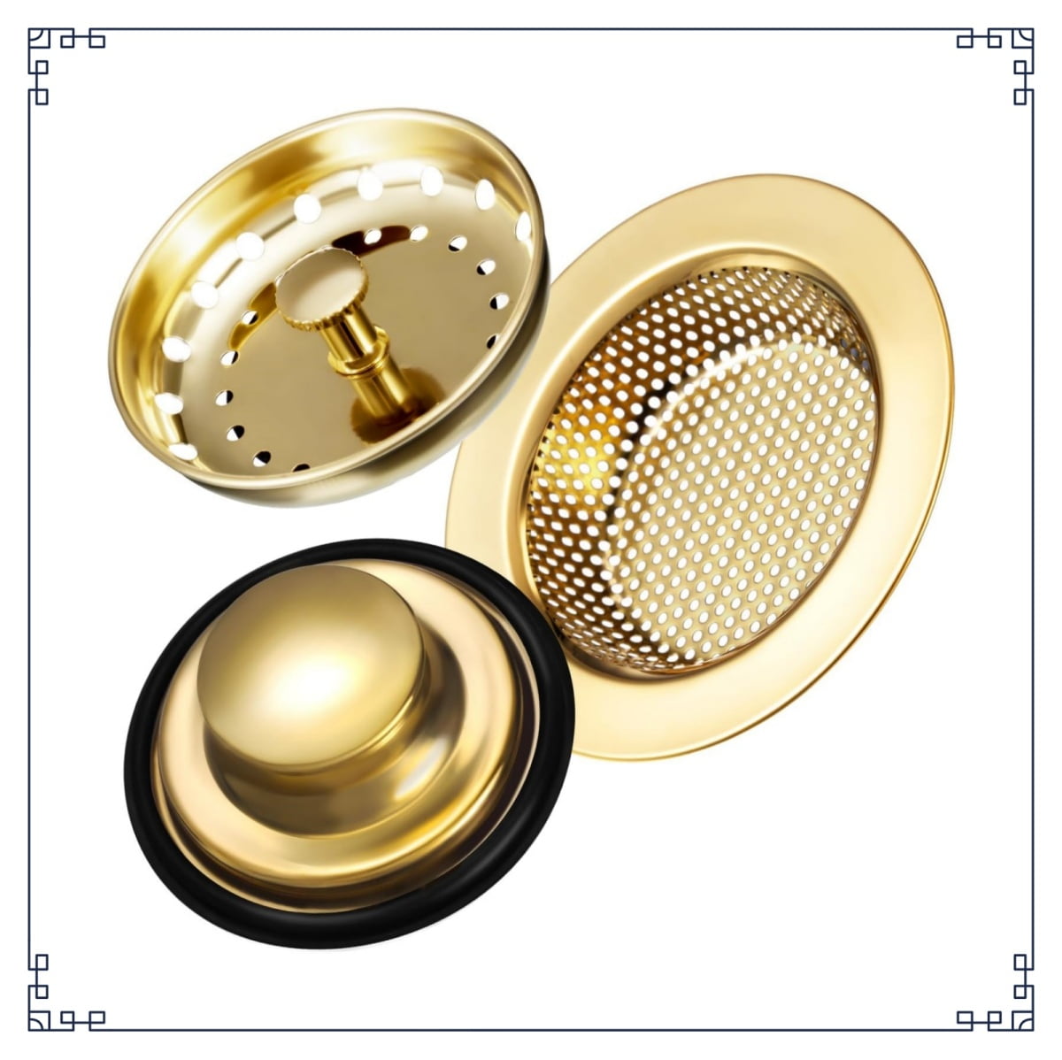 LiJingR 3PC Gold Sink Drain Strainers Stainless Steel Anti-Clogging ...