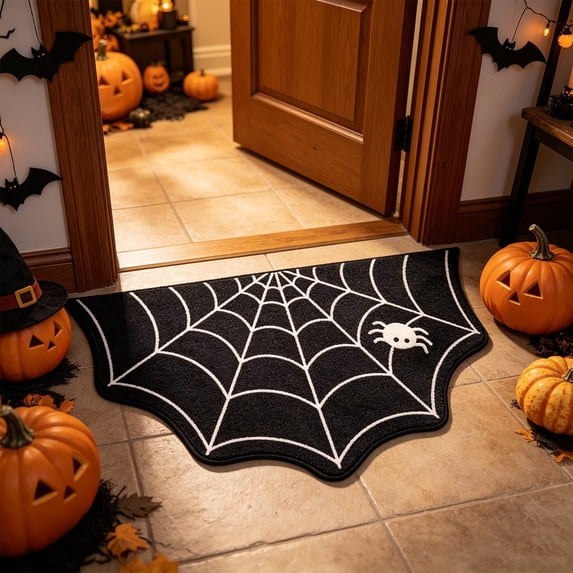 3PC Halloween Spiderweb Doormat Irregular Black Non Slide Entrance Mat ...