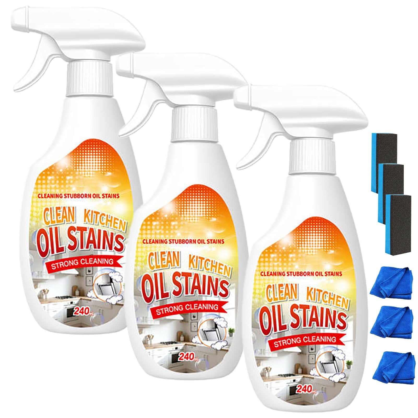 3PC Heavy-Duty Kitchen Degreaser Foam Cleaner, Clean Kitchen Oil Stains ...