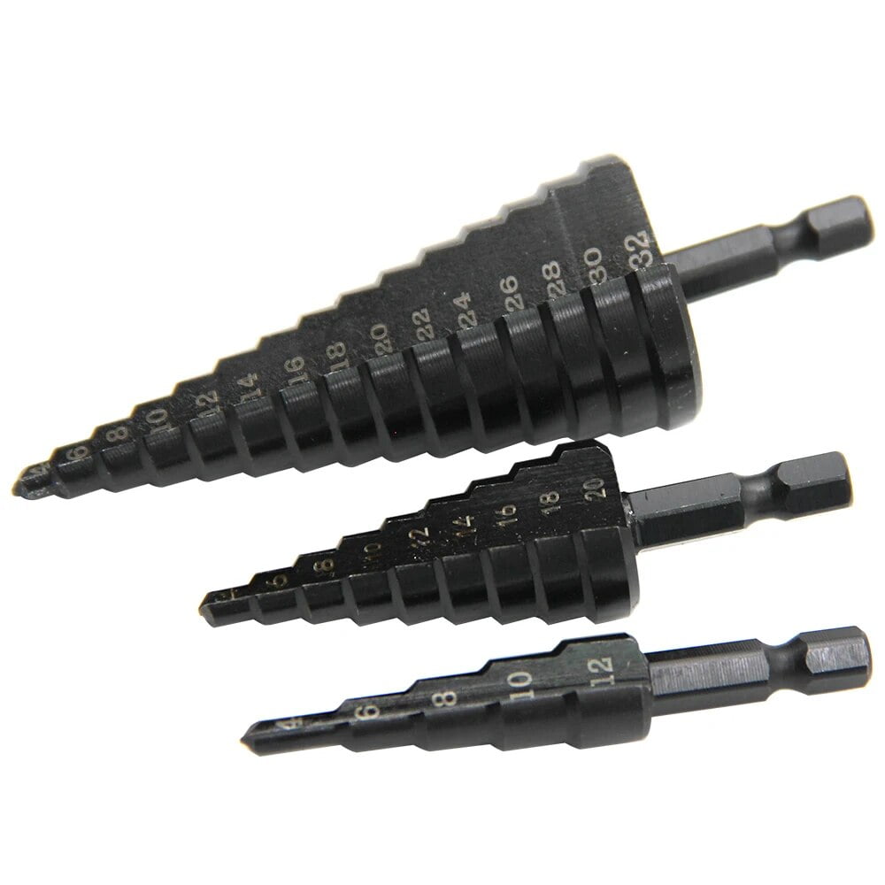 3PC Hexagonal Shank Straight Groove Black Step Drill Bit 4-12/4-20/4 ...