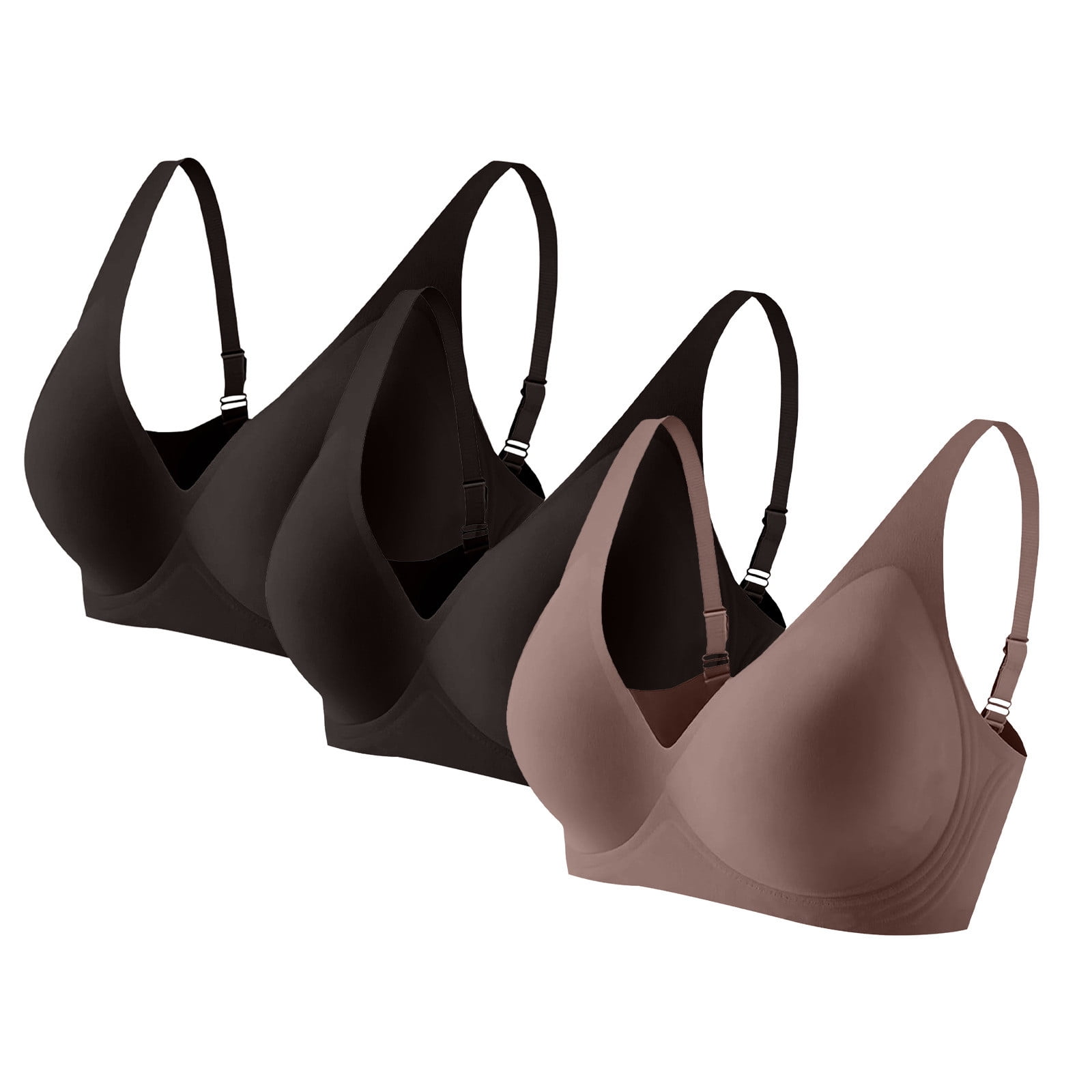Deep V Bras for Women No Underwire 3PCS Comfy Wireless Push up Bras ...