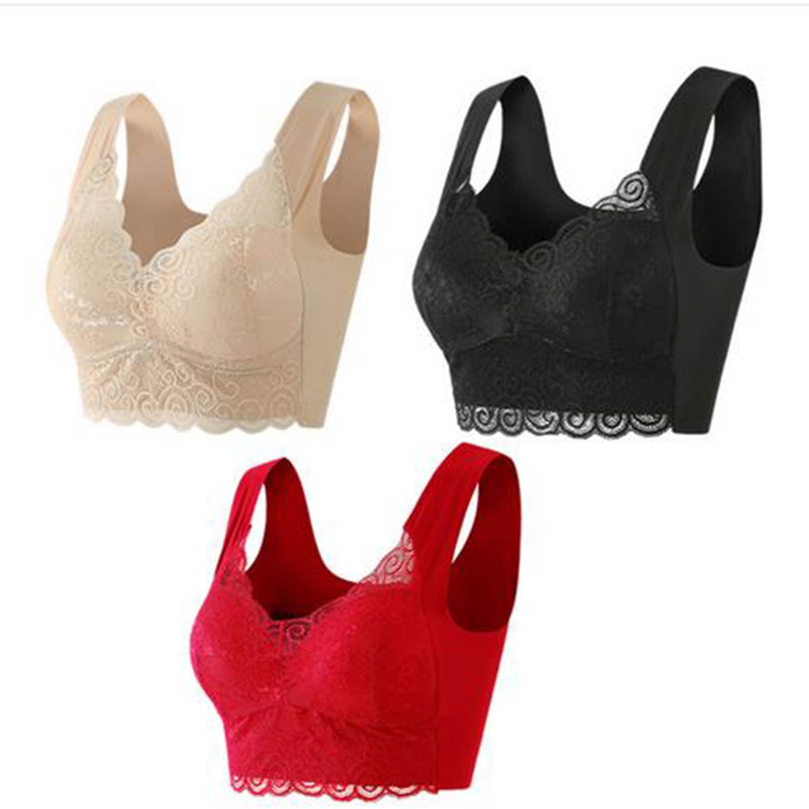 3PC Lace Bras Underwear for Women No Underwire Seamless Bra Wireless ...