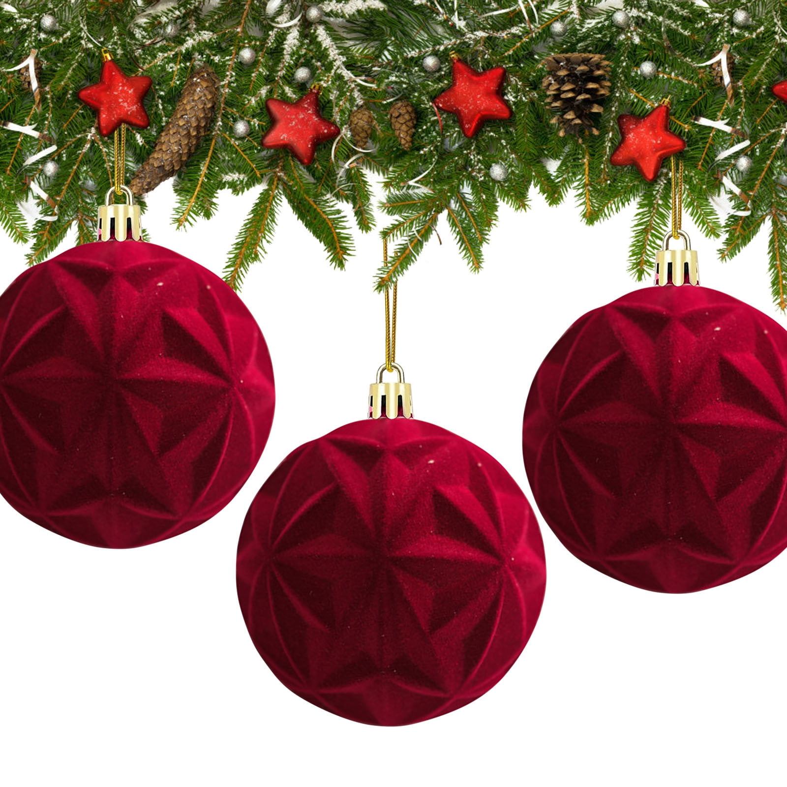 3PC Large Velvet Christmas Ball Ornaments Vintage Christmas Plastic ...