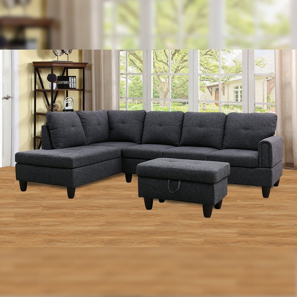 3PC Left Facing Sectional with ottoman Left Facing - Walmart.com
