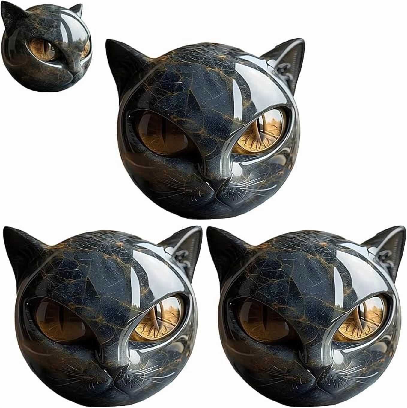 3PC Luxury Black Cat Stone Sculpture 2.76" Black Cat Statue Hand-Carved Crystals and Healing ...