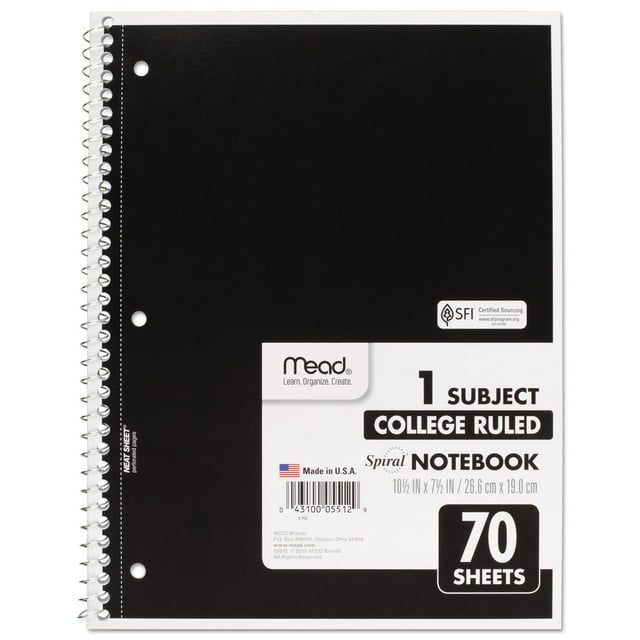 3PC Mead Spiral Notebook, 3-Hole Punched, 1-Subject, Medium/College ...
