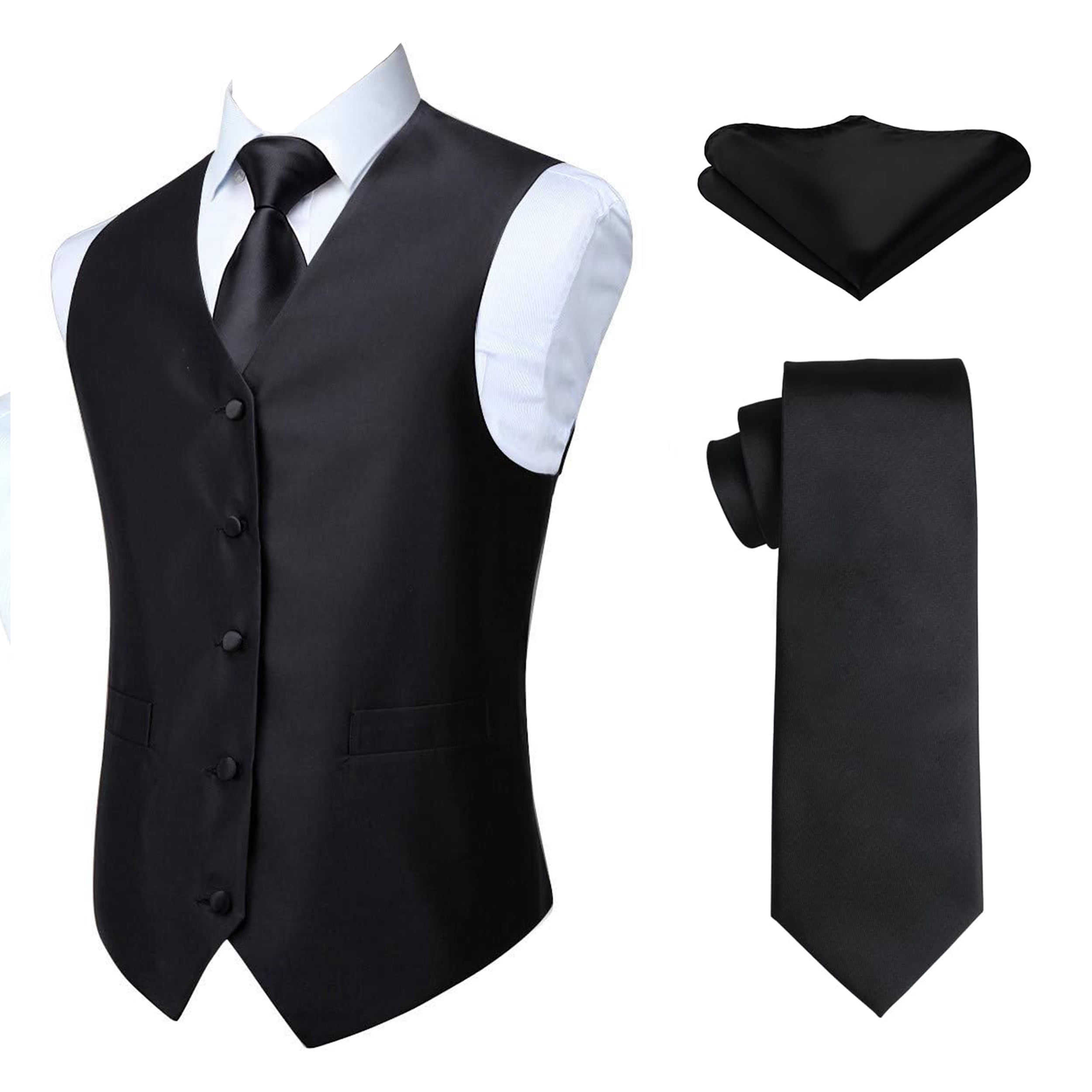 3PC Men's Solid Formal Suit Vest Waistcoat Tuxedo Dress Vest Necktie ...