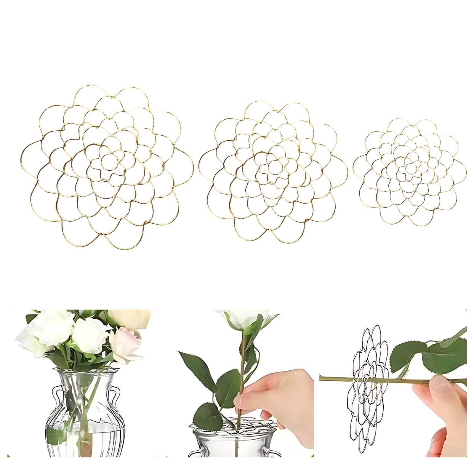 3PC Metal Flower Arrangement Holder, Pretty Floral Grid Organizer, 3 ...