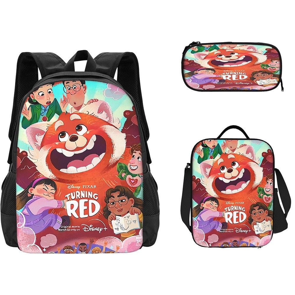 3PC New Cartoon Turning Red Backpack Large Capacity Men's and Women's ...