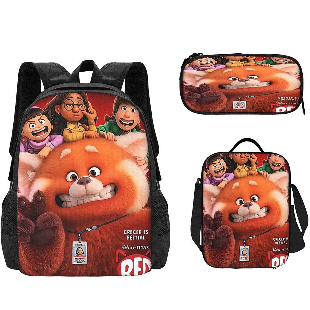3PC New Cartoon Turning Red Backpack Large Capacity Men's and Women's ...