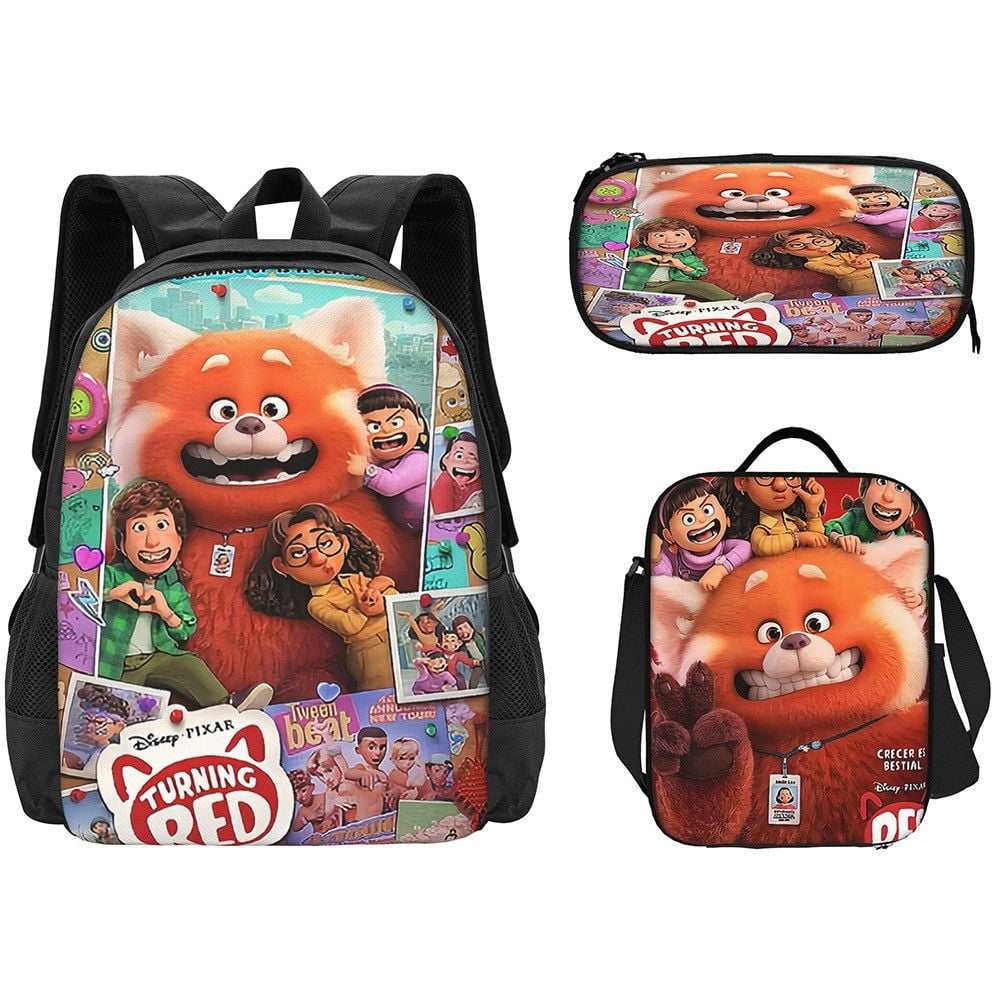 3PC New Cartoon Turning Red Backpack Large Capacity Men's and Women's ...