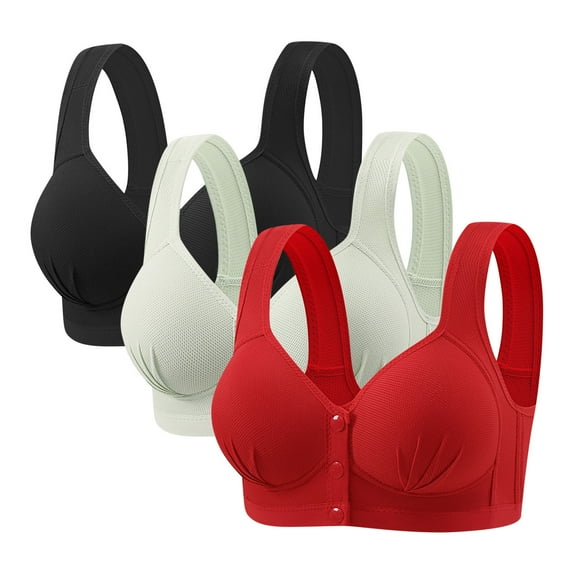 3PC Older Women Bras Mom Camisole Bra Breathable Bralette Large Bust Underwear Front Closure ...