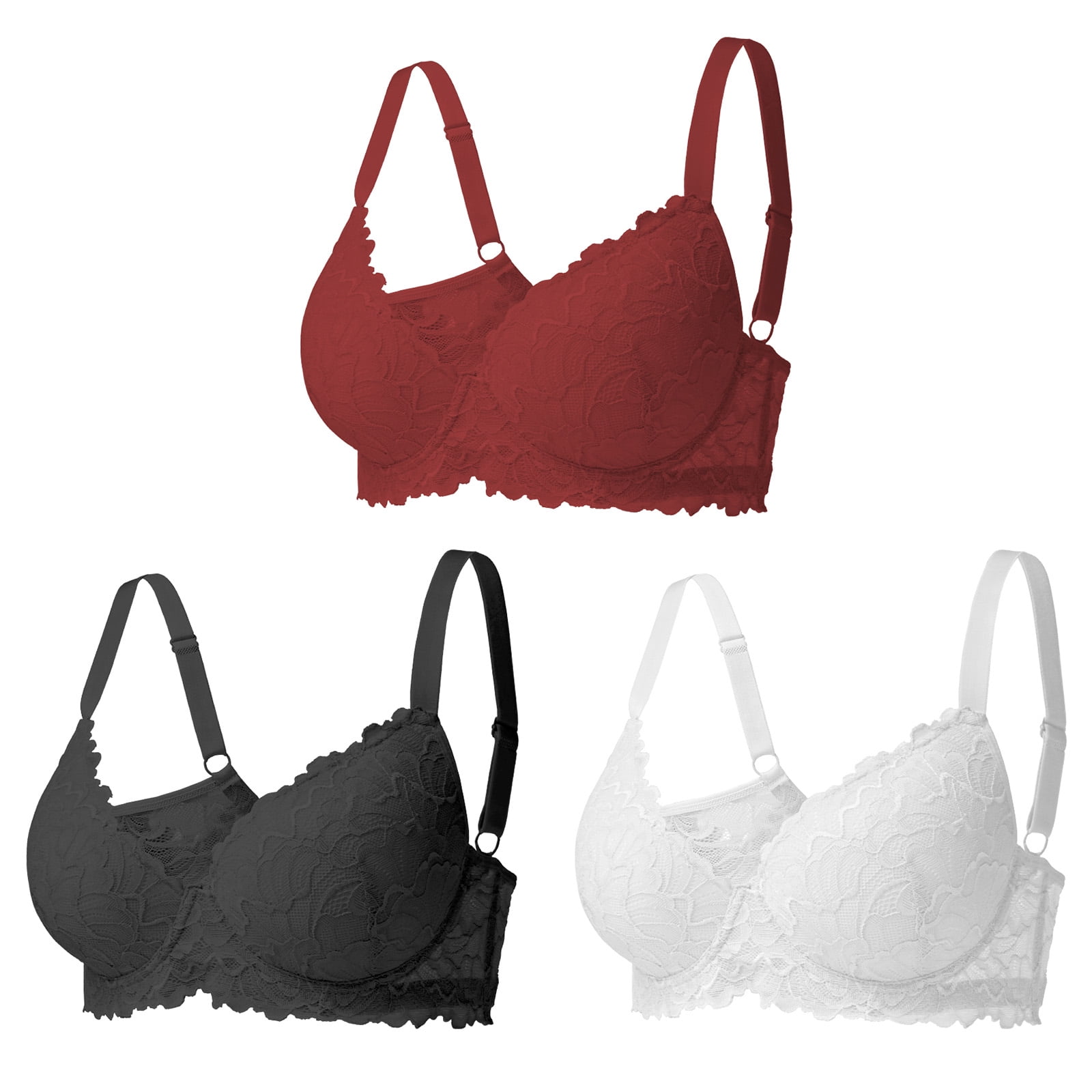 Women's 3 Pack Longline Push-Up Bras, Underwire Padded Lace Bralette ...