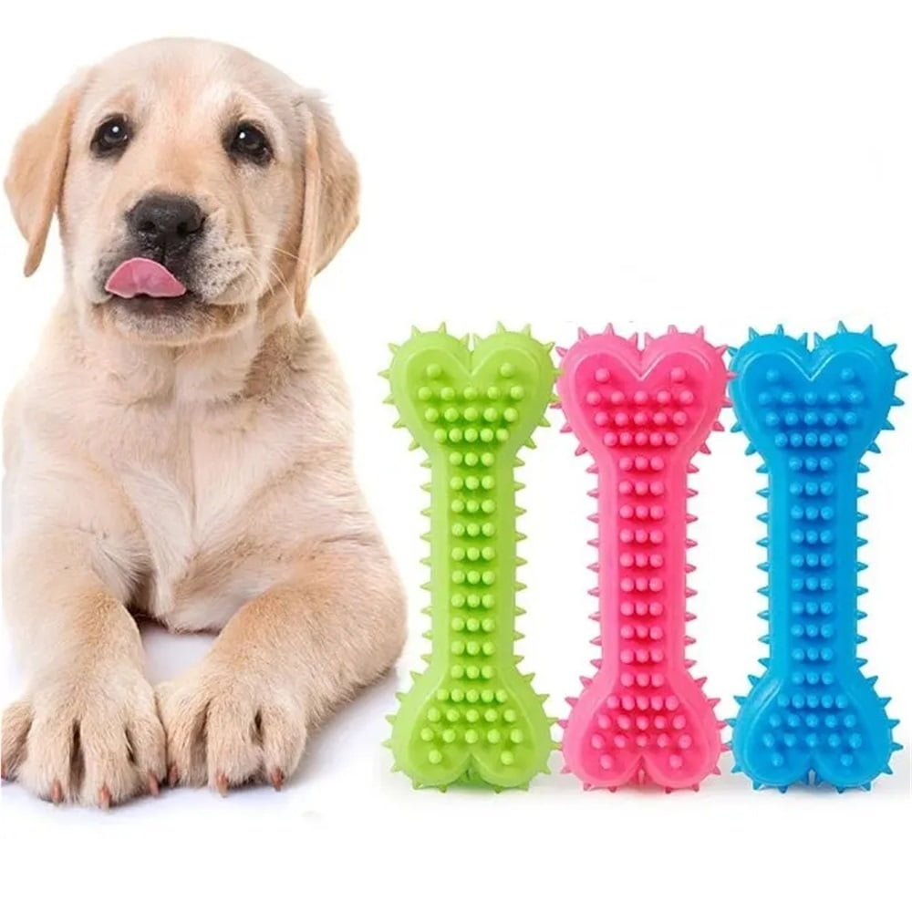 3PC Pet Chew Toy Soft Rubber Bite-resistance Bone Shape Teeth Grinding ...