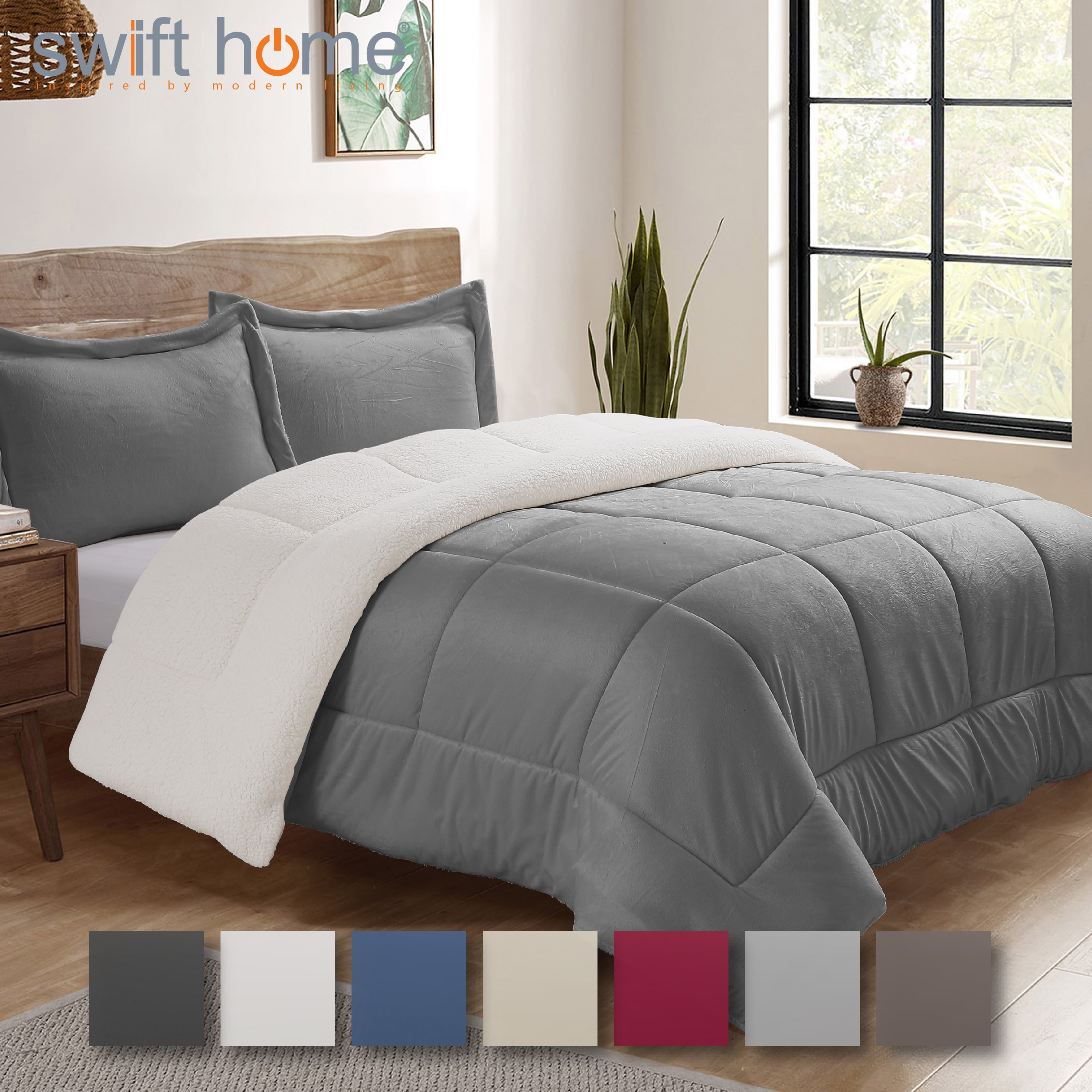 Swift Home 3PC King Size Winter Warm Fluffy Sherpa & Faux Micromink ...