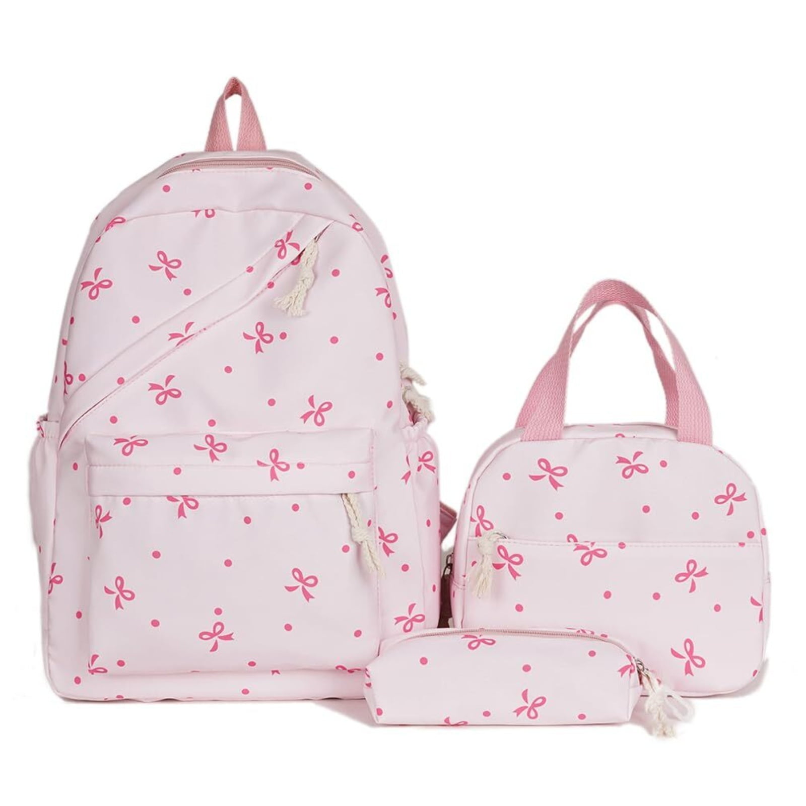 3PC Pink Bow Backpack Set - Cute Kawaii Preppy Coquette Nylon Rucksack ...