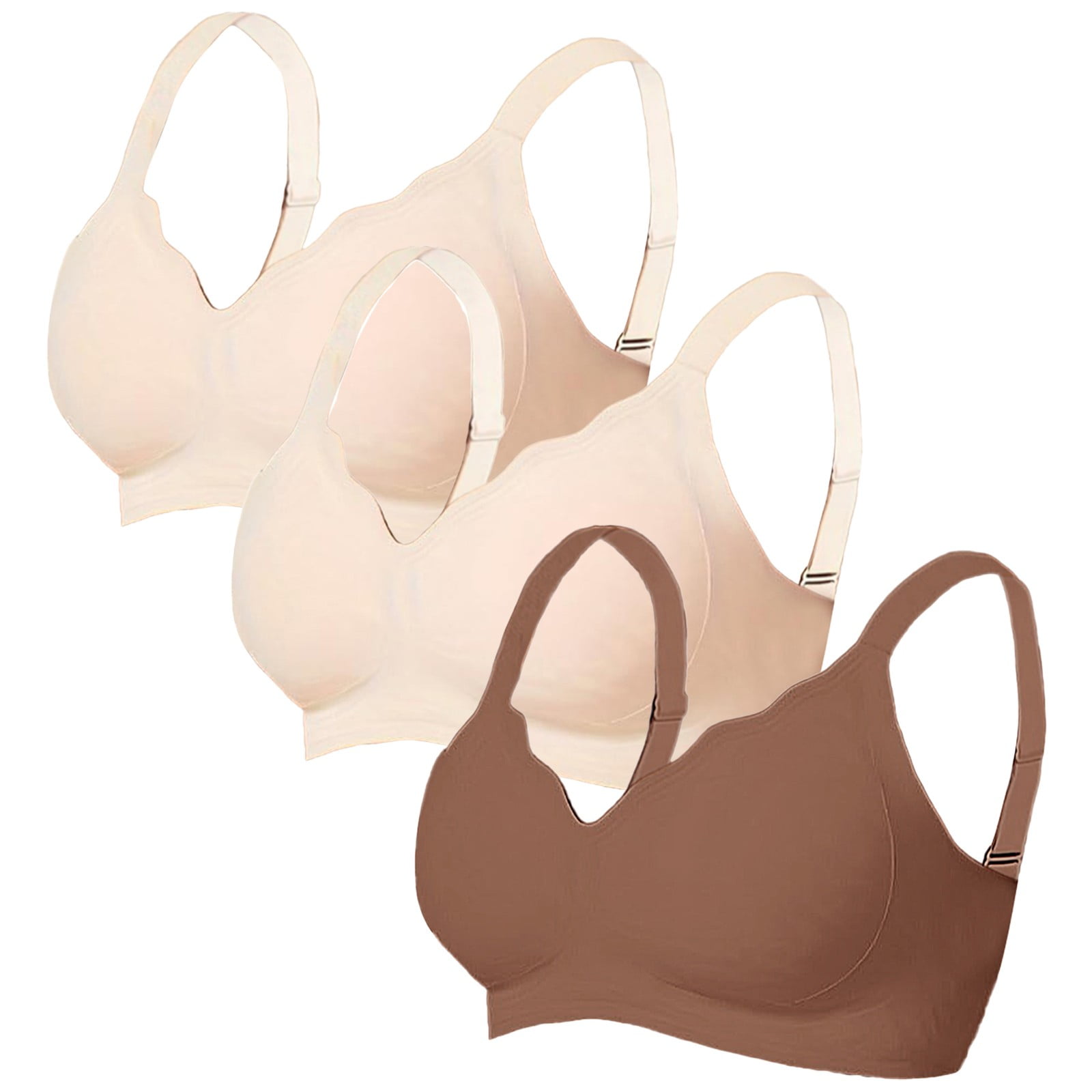 3PC Plus Size Bra, Deep V Push Up Lightweight Bra Seamless Push Up Full ...