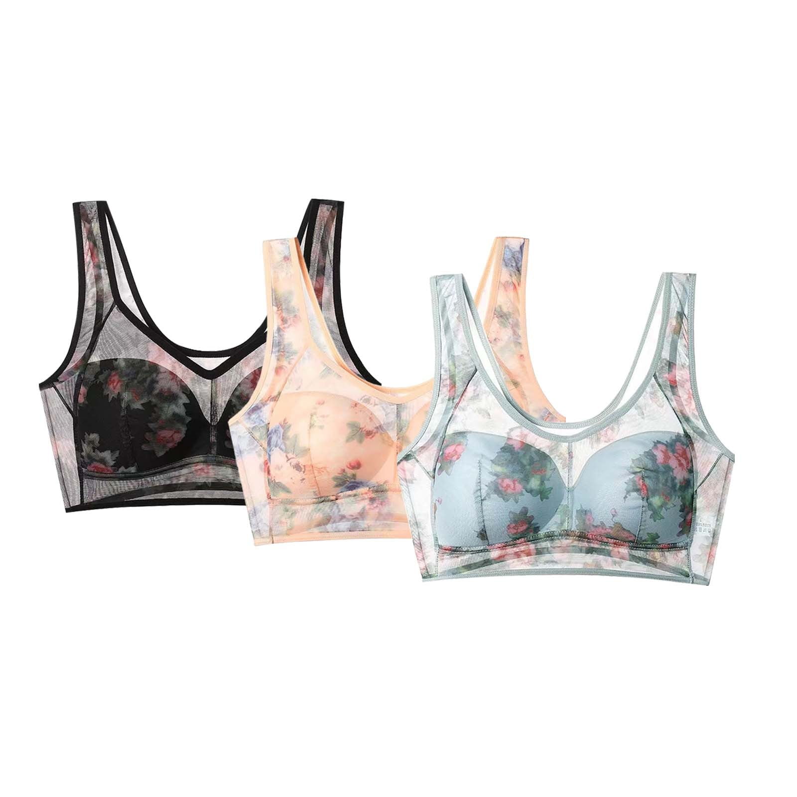 3PC Plus Size Bra, Plunge V Neck Wirefree Bra Soft Comfy Wirefree Front ...