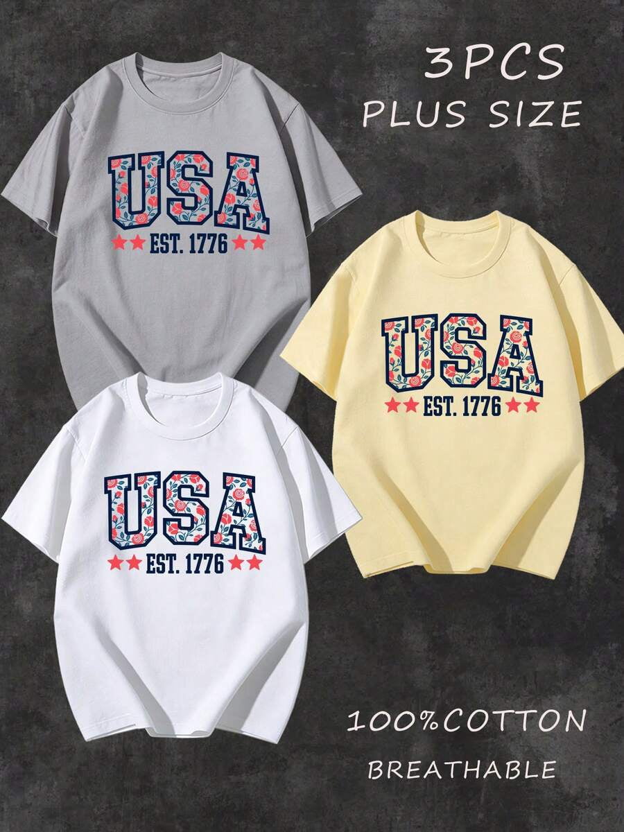 3PC Plus Size Mens 100% Cotton Oversized Graphic Tee White Apricot Gray ...
