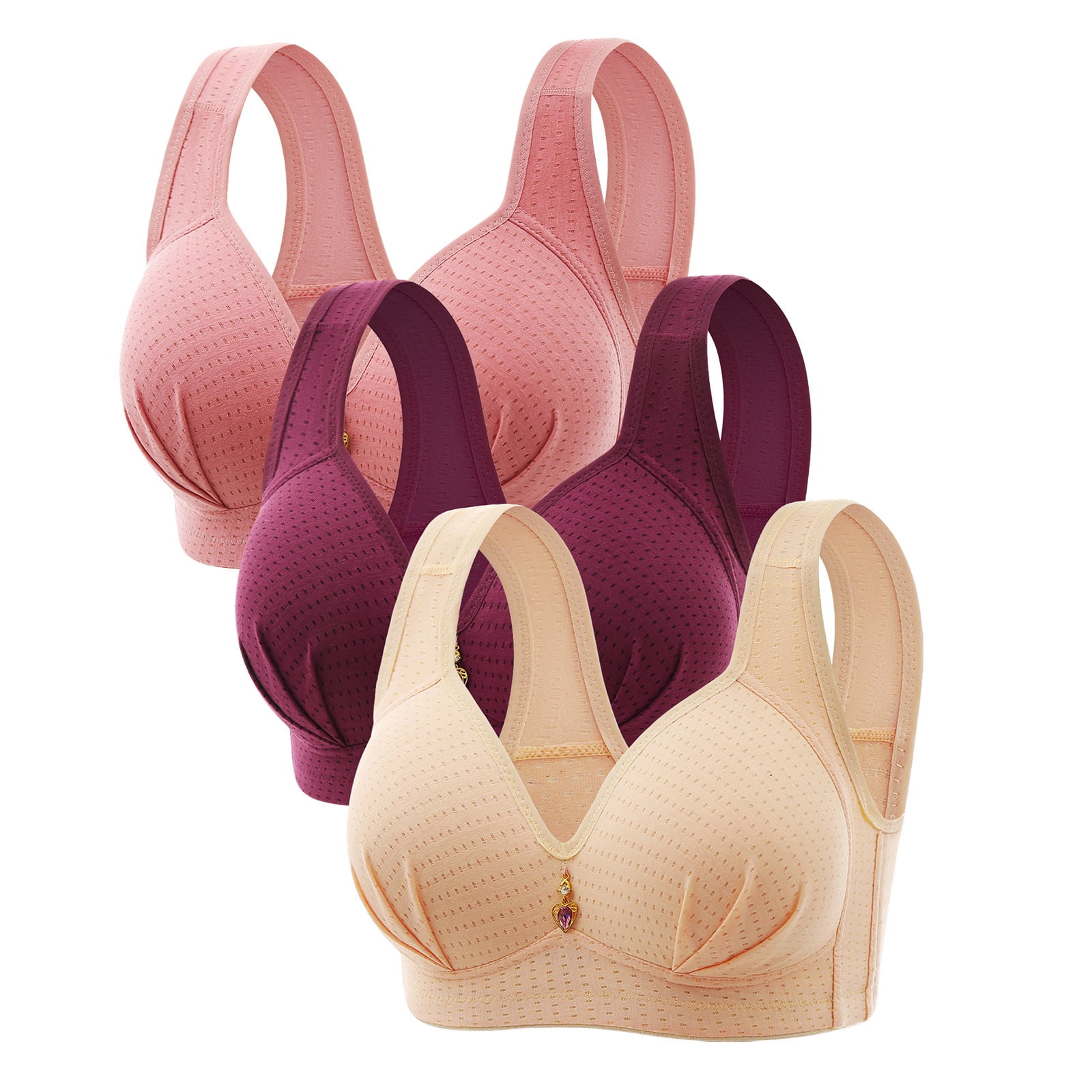 3PC Push Up Bras for Womans Embroidered Breathable Wireless Padded ...