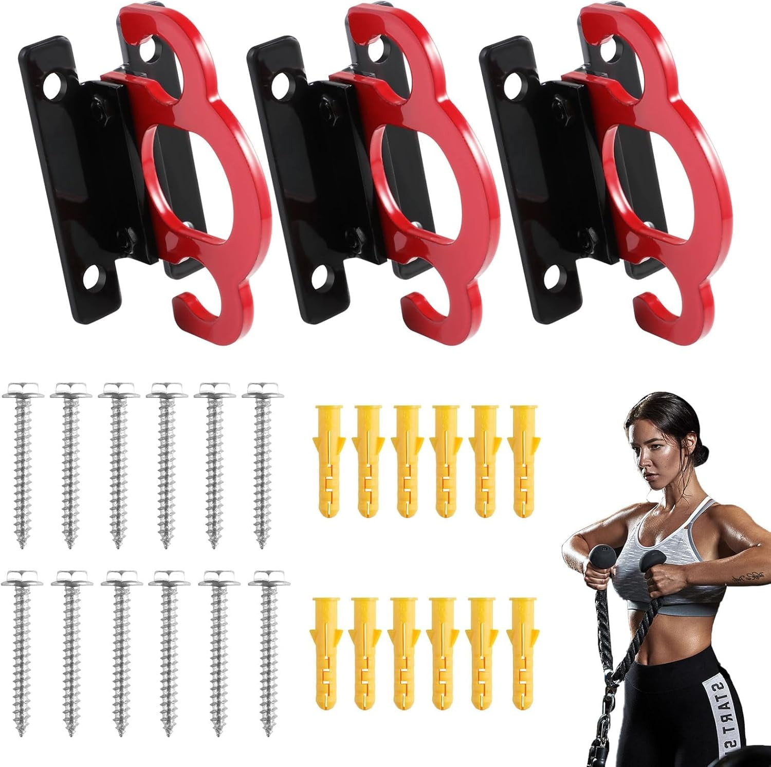 3PC Resistance Band Wall Anchors, Workout Wall Mount Anchor Training ...