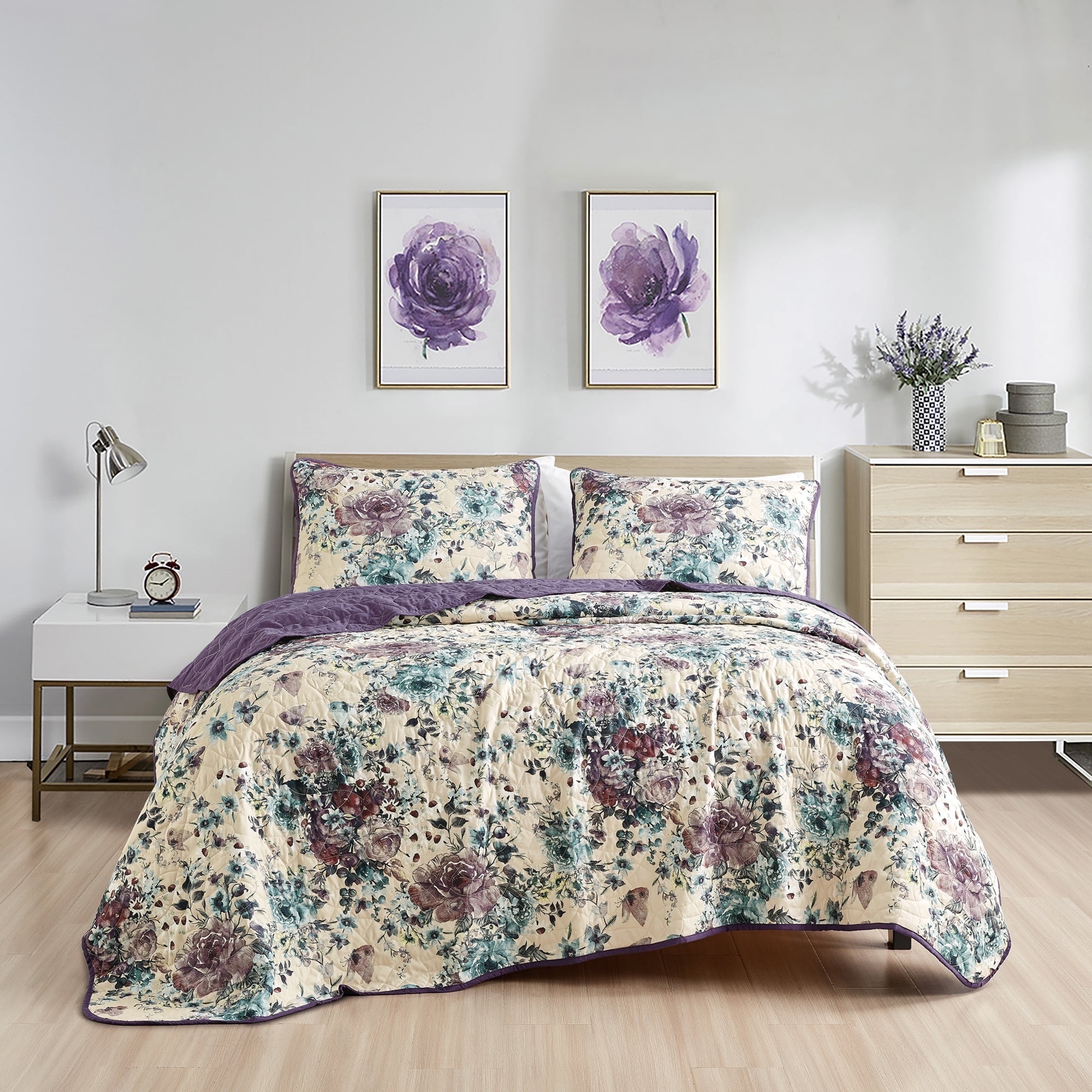 3PC Reversible Bedspread - Soft Lightweight Quilt with Shams - Vinatage ...