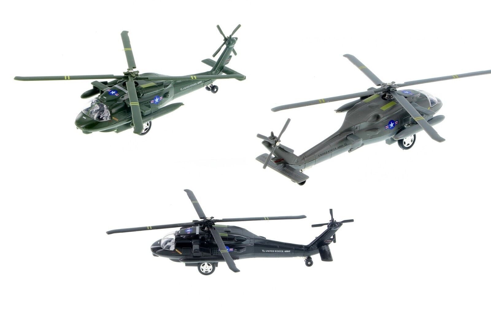 3PC SET: 8" Black Hawk Helicopter Diecast Army Military Model Airplane ...