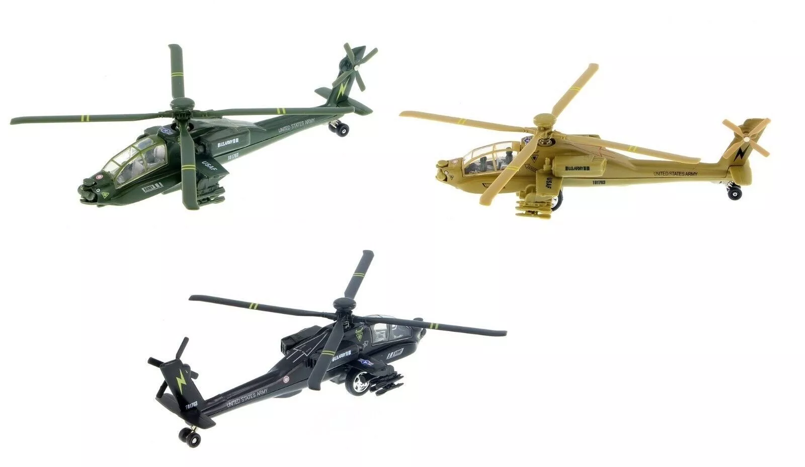 3PC SET: 8" Boeing AH-64 Apache Helicopter Diecast Army Military Model Toy - Walmart.com