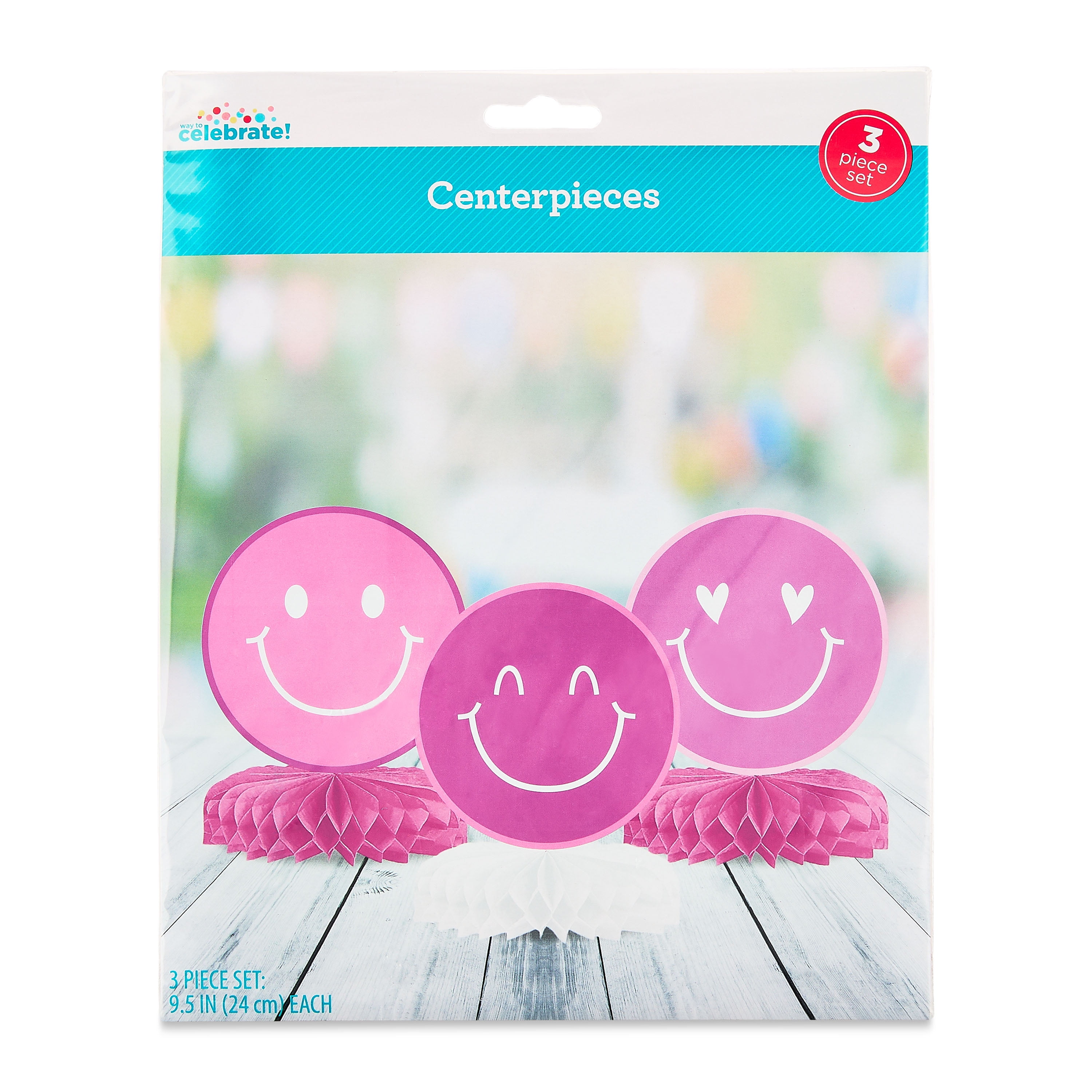 Pink Smily Face Honeycomb Table Centerpiece Decorations, 3 Pieces, by ...