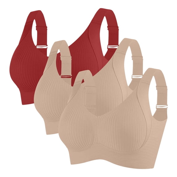 3PC Seamless Bras for Women Push up Adjustable Strap Bras Ribbed ...
