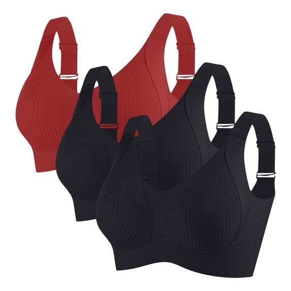 3PC Seamless Bras for Women Push up Adjustable Strap Bras Ribbed ...