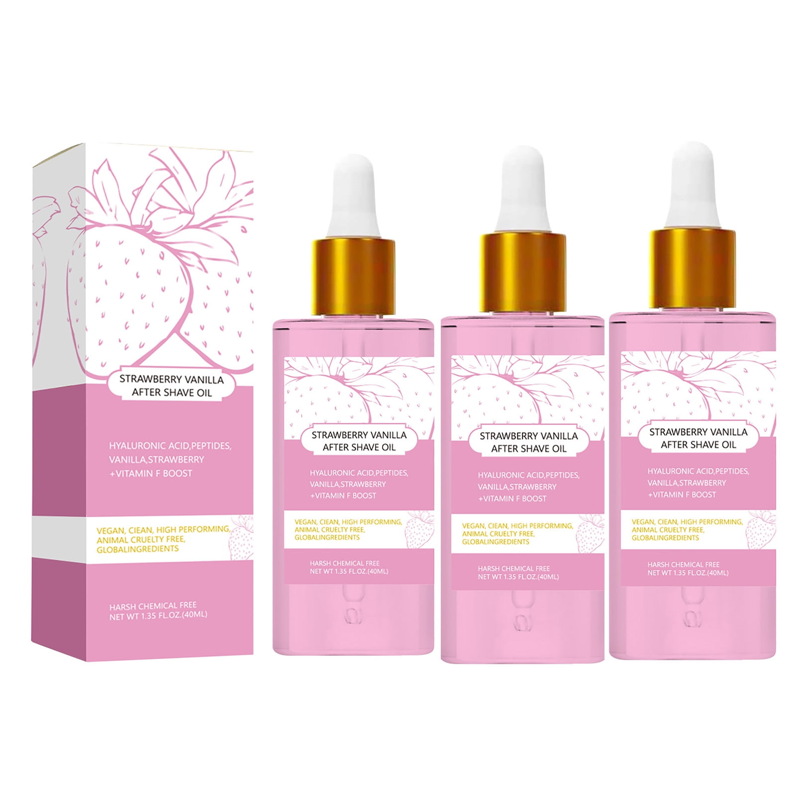 3PC Set: Strawberry Scented After Shave Oil with Hyaluronic Acid—Smooth ...