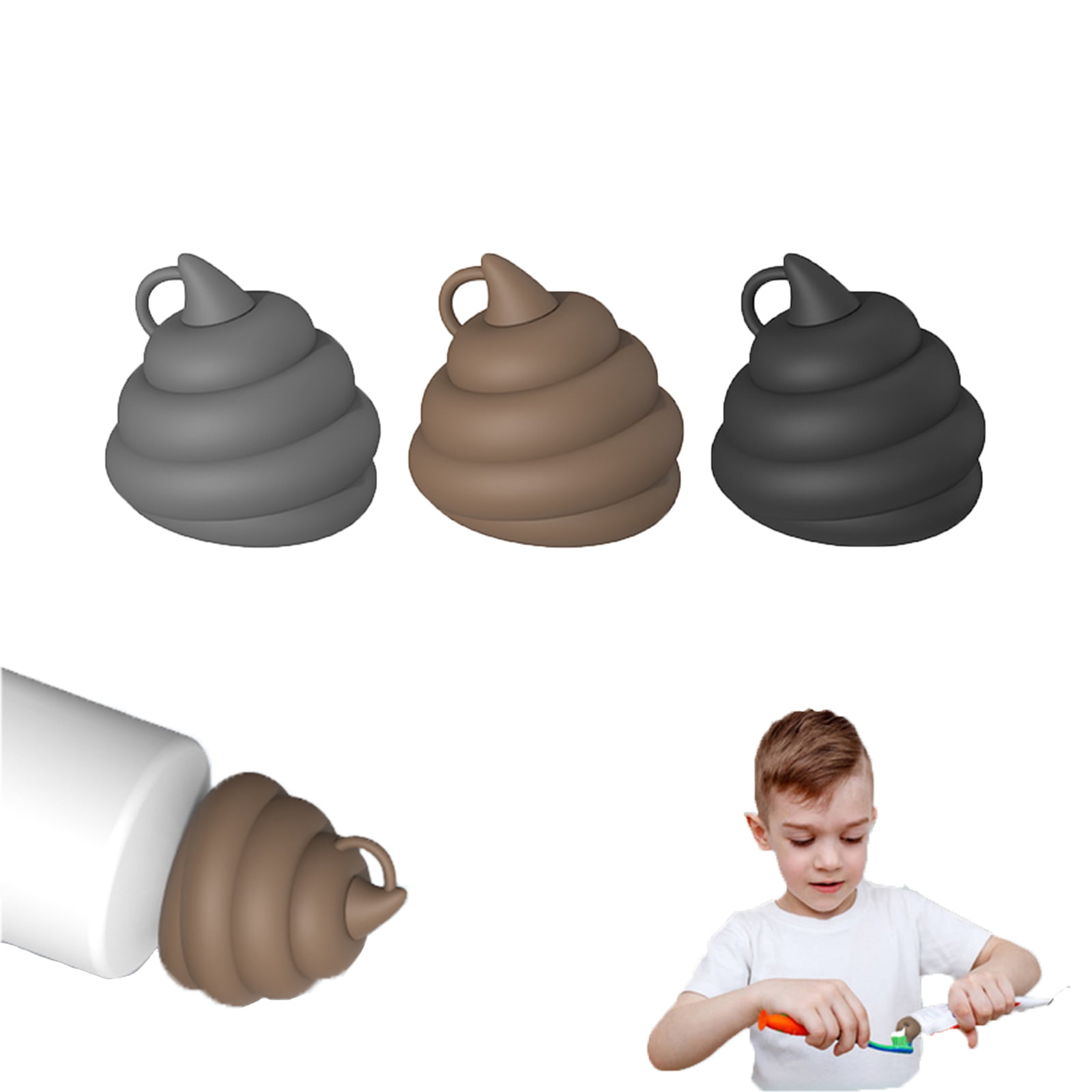 3PC Silicone Poop Butt Toothpaste Toppers, Creative Toothpaste Squeezer ...
