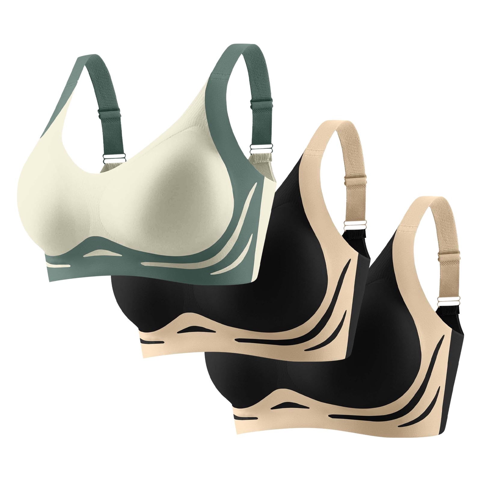 3PC Soft Bras for Women No Underwire Push Up Bra Adjustable Full ...