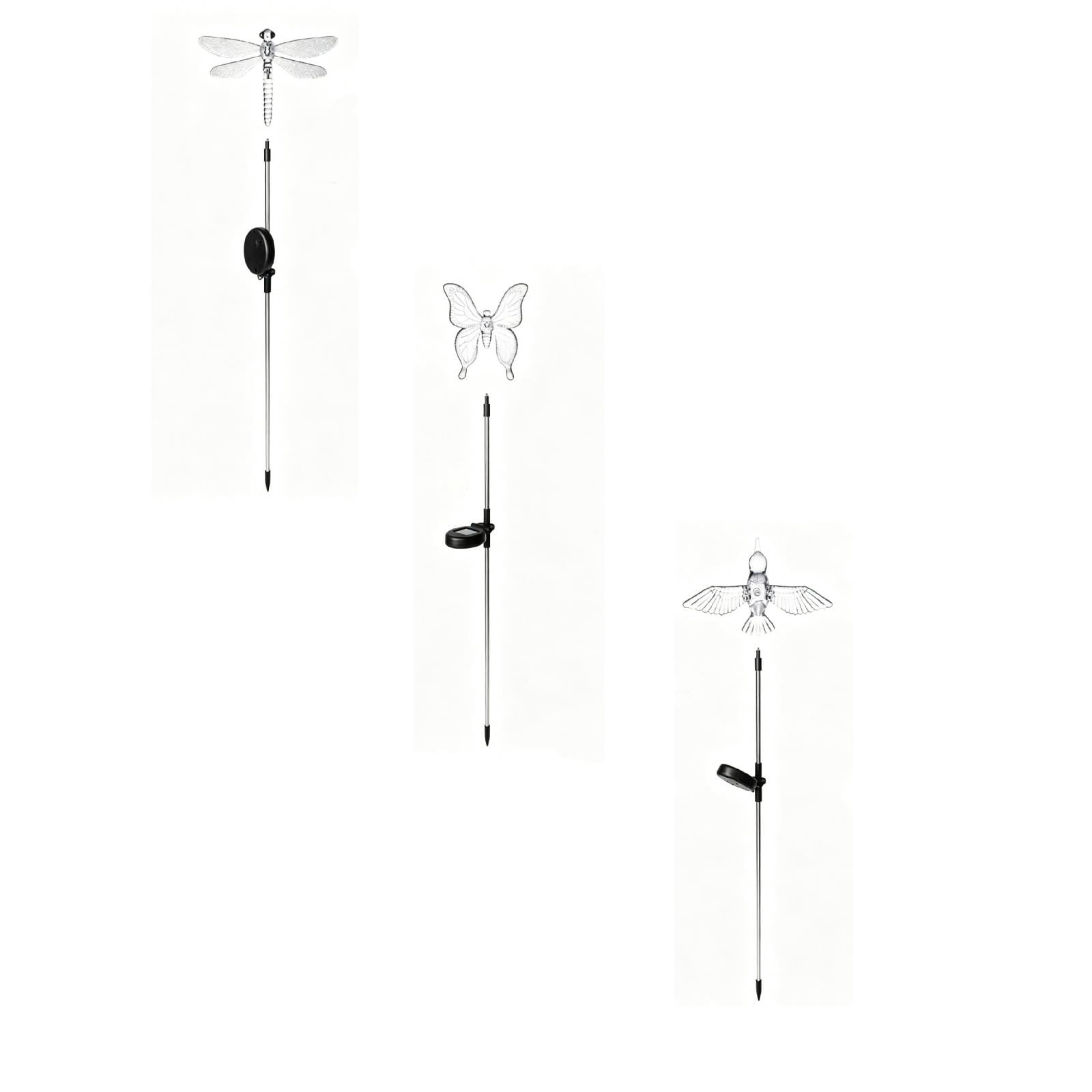 3PC Solar Garden Stake Lights Hummingbird Butterfly and Dragonfly Multi ...