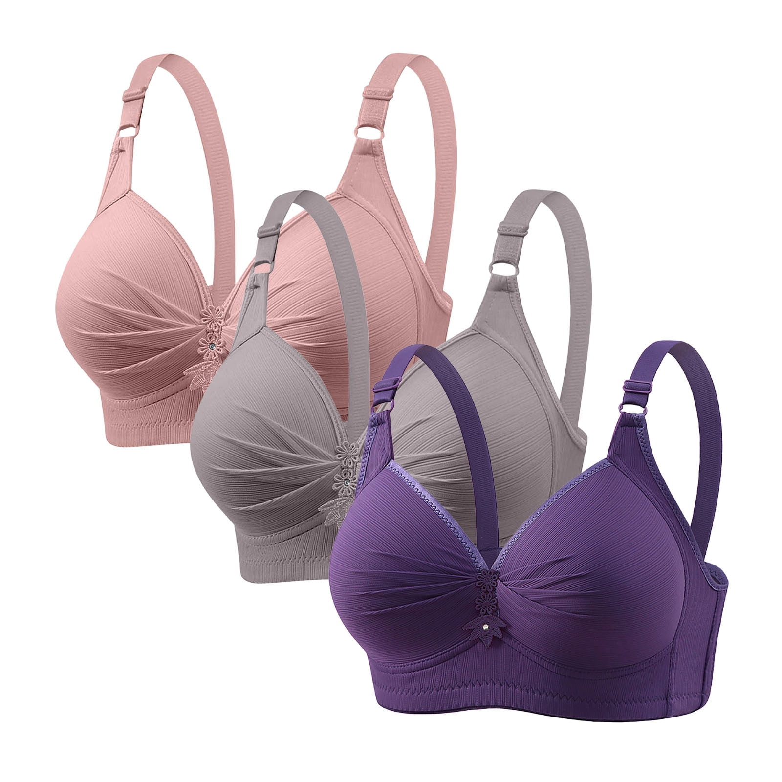 3PC Solid Color DYTTDG Women's Seamless Bras Underwire-Free Push-Up ...
