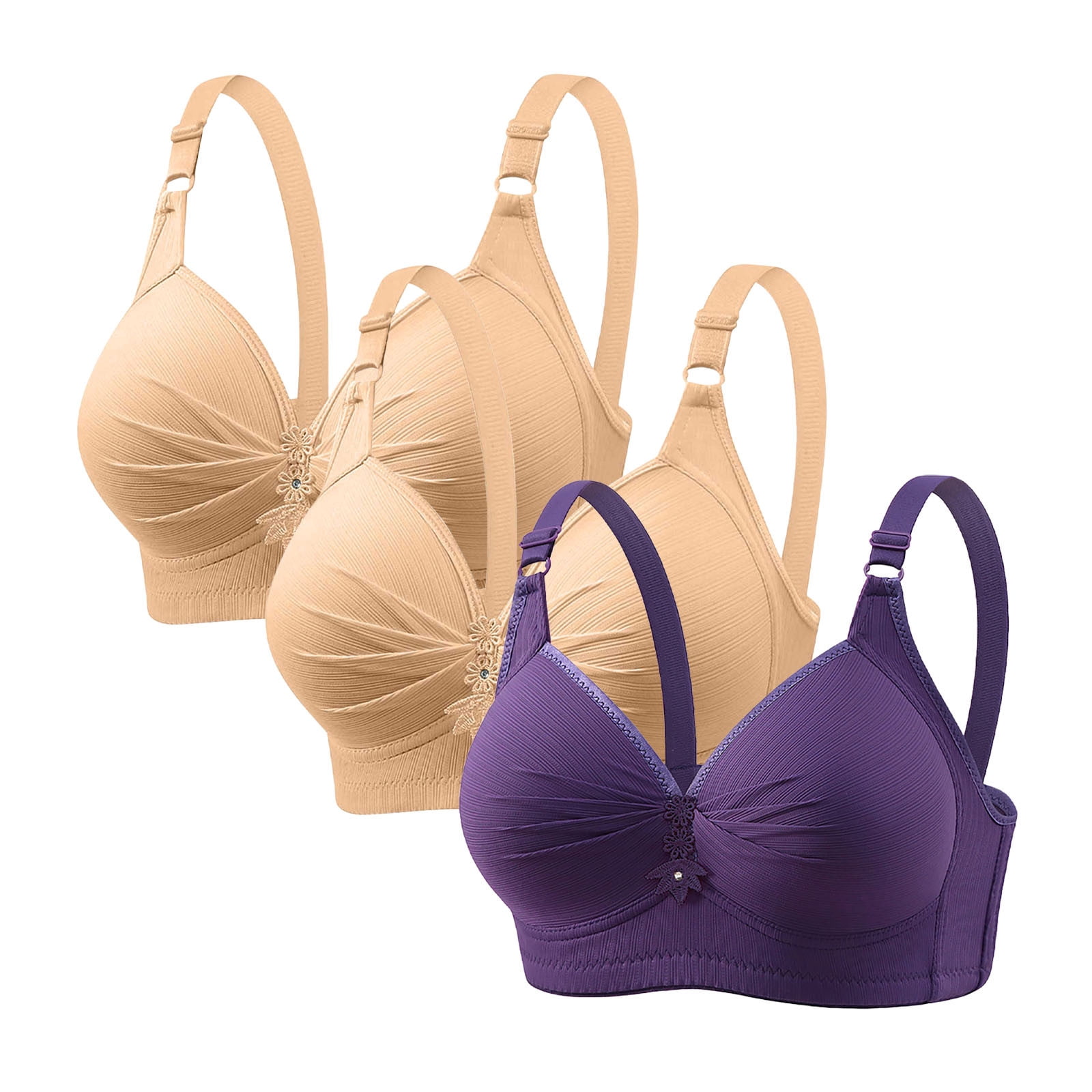 3PC Solid Color DYTTDG Women's Seamless Bras Underwire-Free Push-Up ...