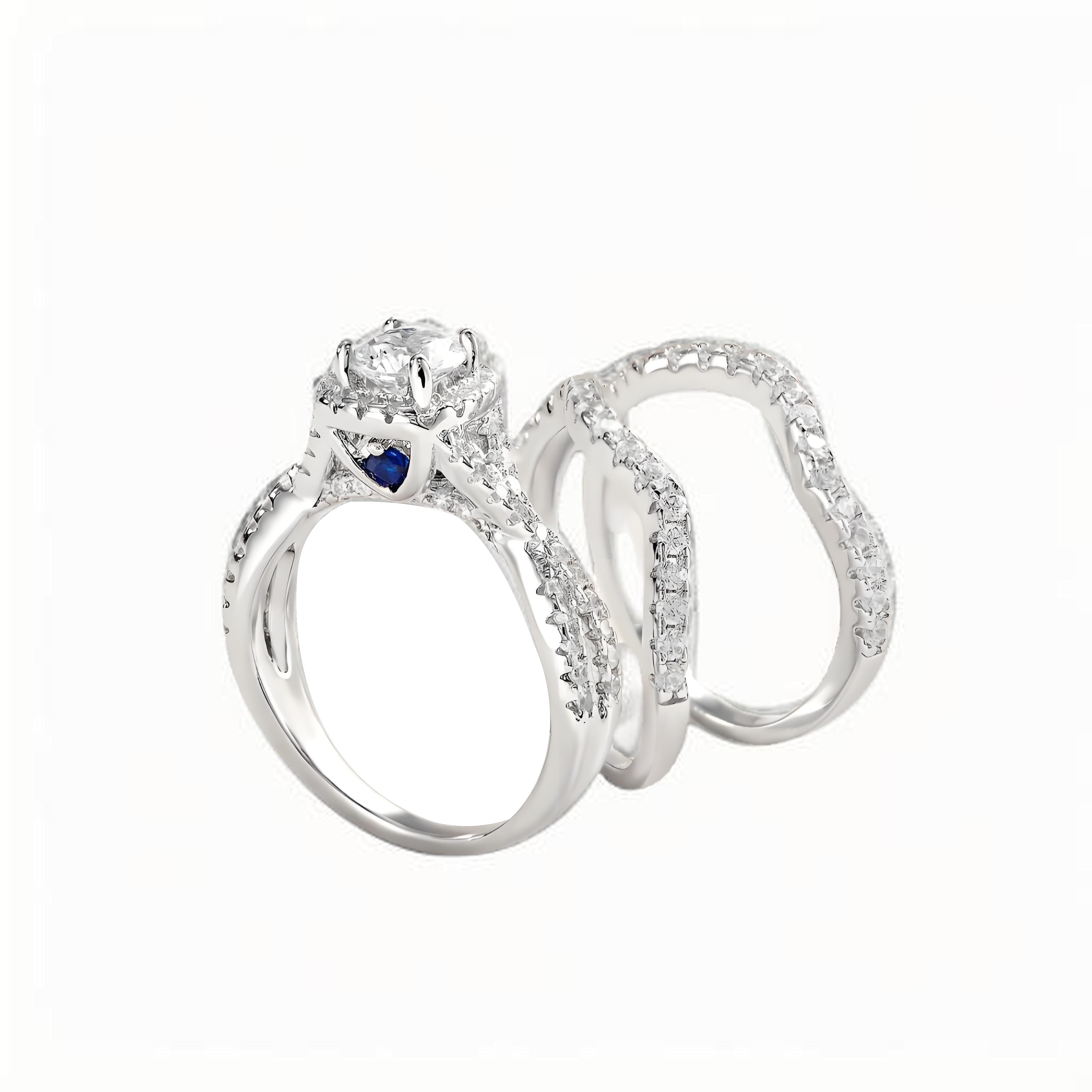 3PC Sterling Silver Ring Set: 2.5CT AAAAA CZ Round Bridal Jewelry for ...