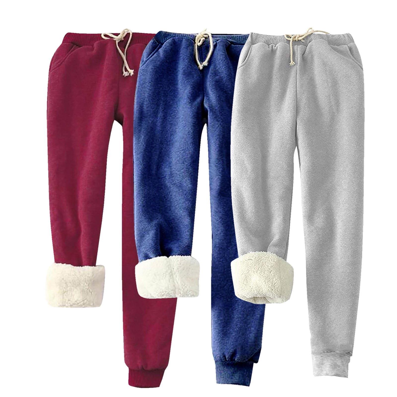3PC Sweatpants for Women Drawstring Elastic Waist Velvet Thickened ...