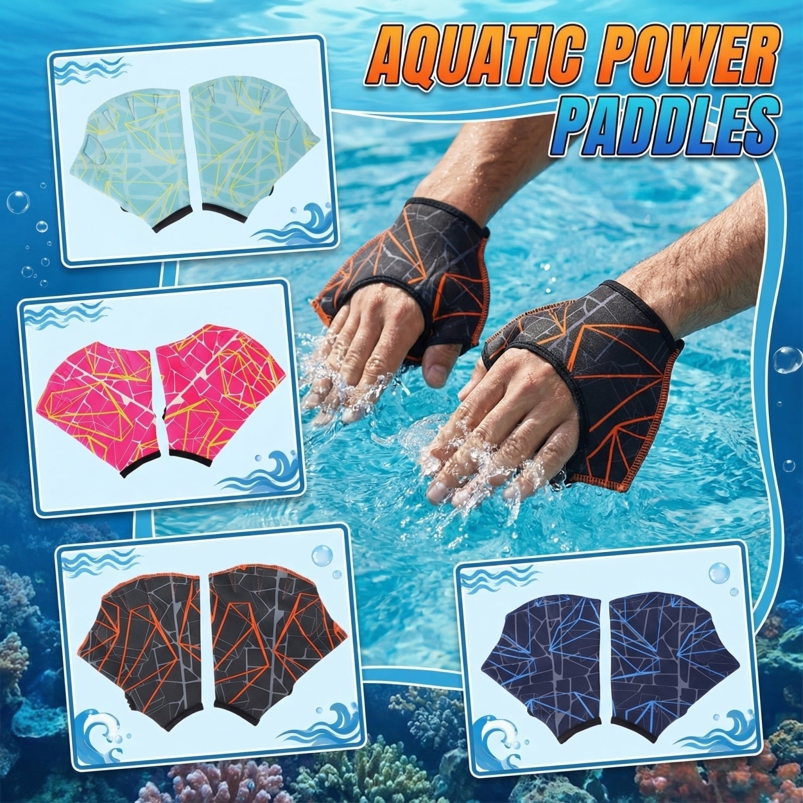 3PC Swim Training Webbed Gloves Neoprene Material Geometric Print ...