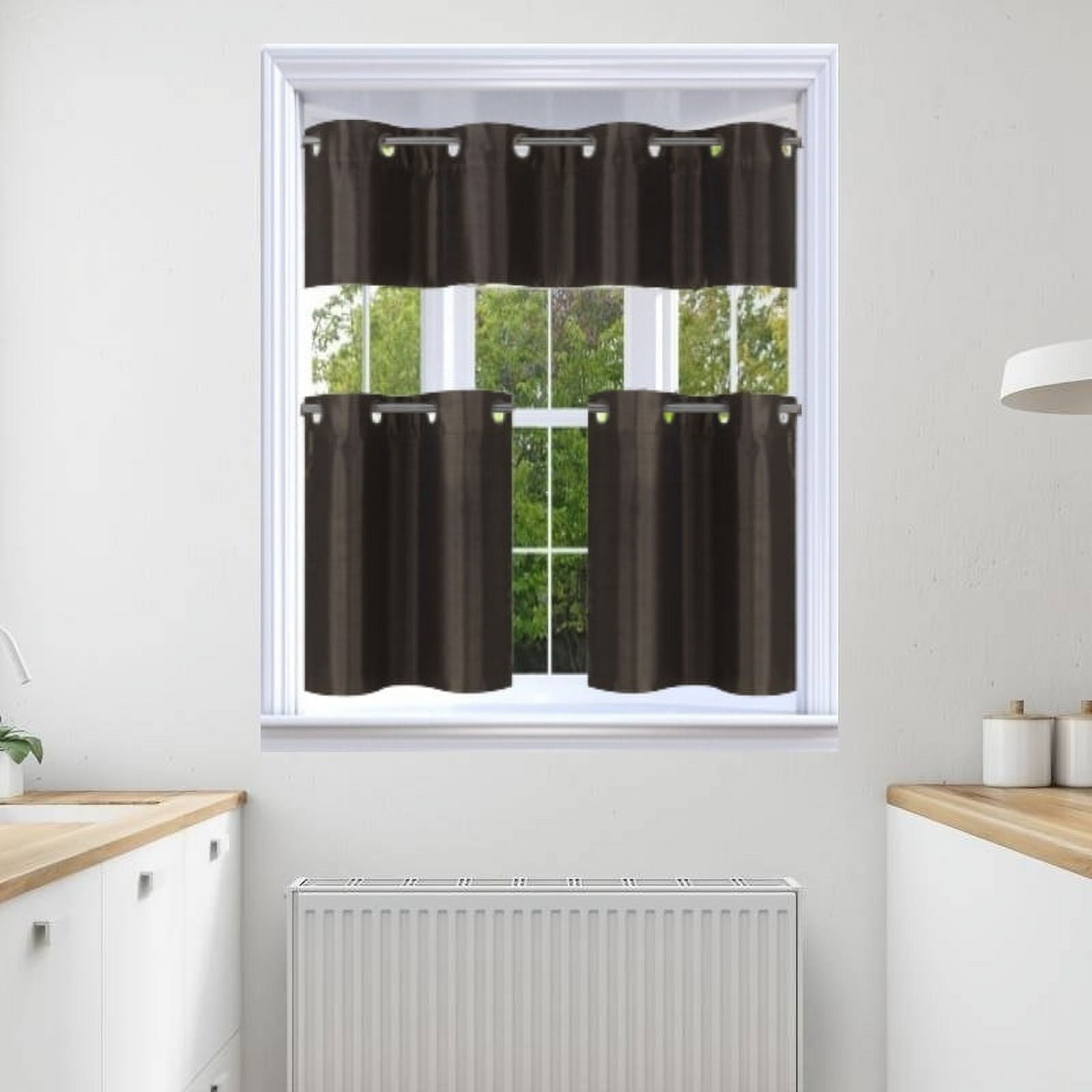 3PC SET SMALL KITCHEN BRONZE GROMMET WINDOW LINED CURTAIN 2 TIERS 28 ...