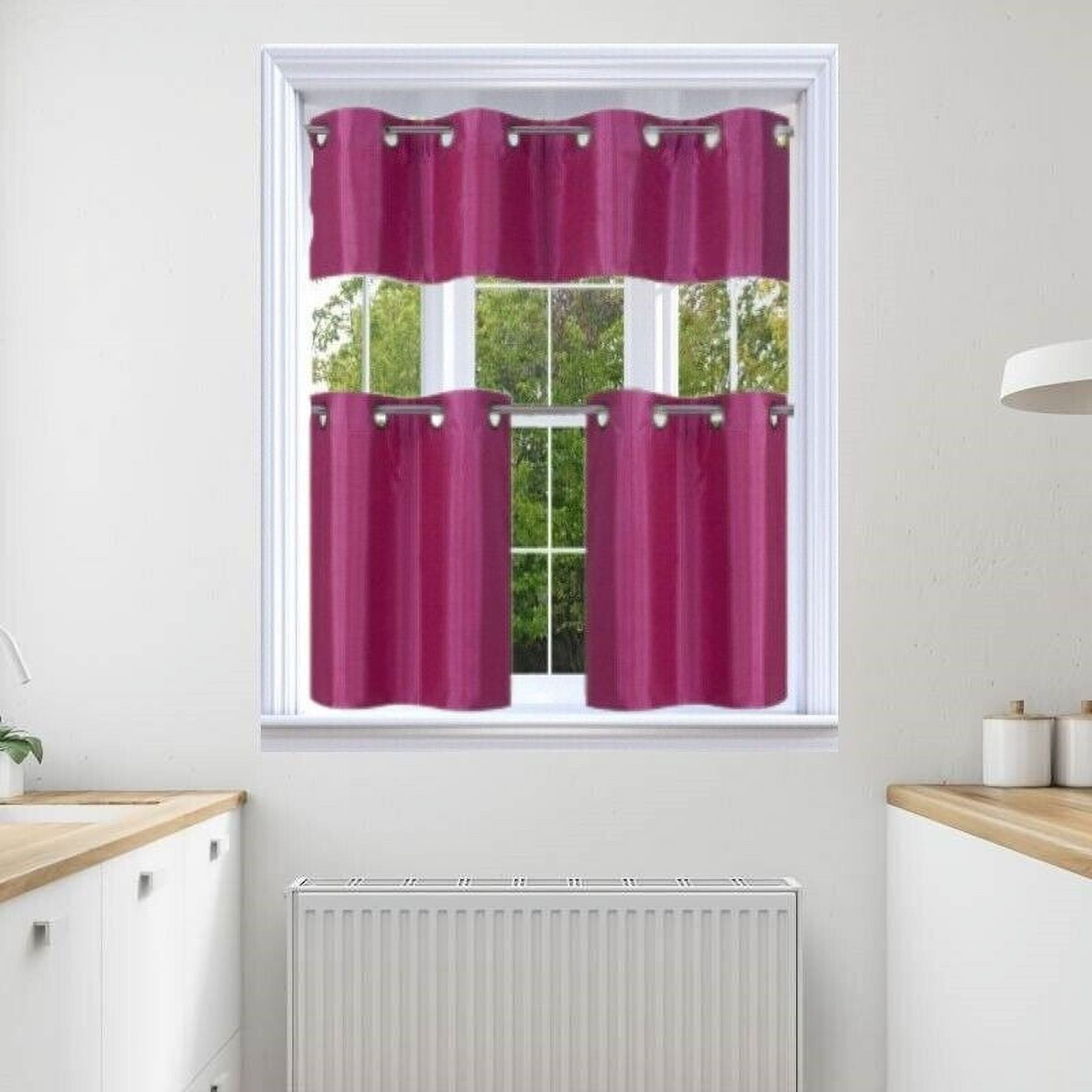 3PC THICK KITCHEN LIVING ROOM GROMMET WINDOW CURTAIN TIER & VALANCE SET ...