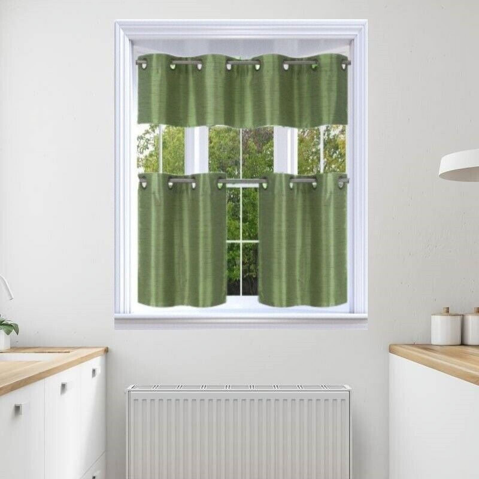 3PC SET SMALL KITCHEN BRONZE GROMMET WINDOW LINED CURTAIN 2 TIERS 28 ...