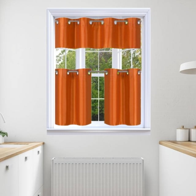 3PC THICK KITCHEN LIVING ROOM GROMMET WINDOW CURTAIN TIER & VALANCE SET ...