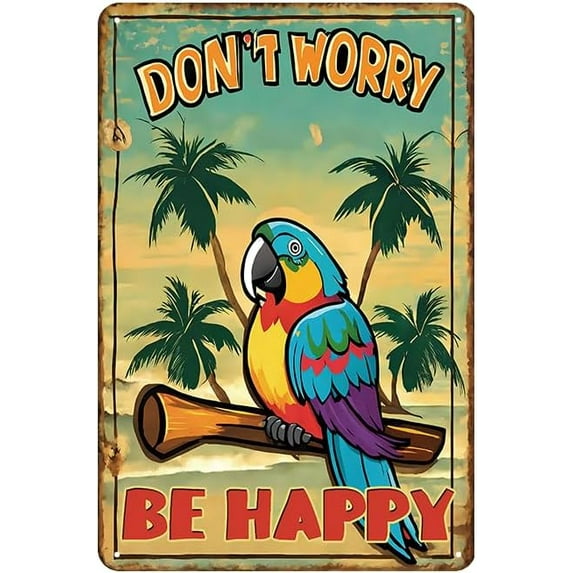 3PC Tiki Bar Decor Tin Signs - Don't Worry Be Happy Sign, Metal Tin ...