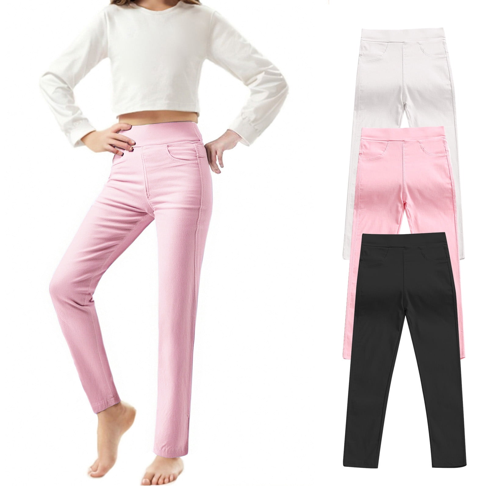 3PC Toddler Girls Pants Candy Solid Color Leggings Casual Tight Pants ...