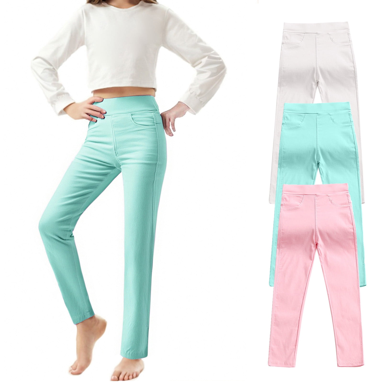 3PC Toddler Girls Pants Candy Solid Color Leggings Casual Tight Pants ...