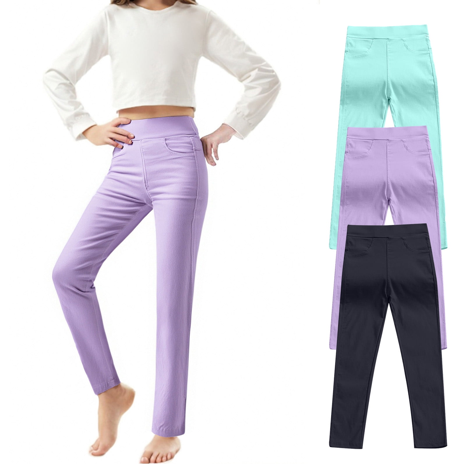 3PC Toddler Girls Pants Candy Solid Color Leggings Casual Tight Pants ...