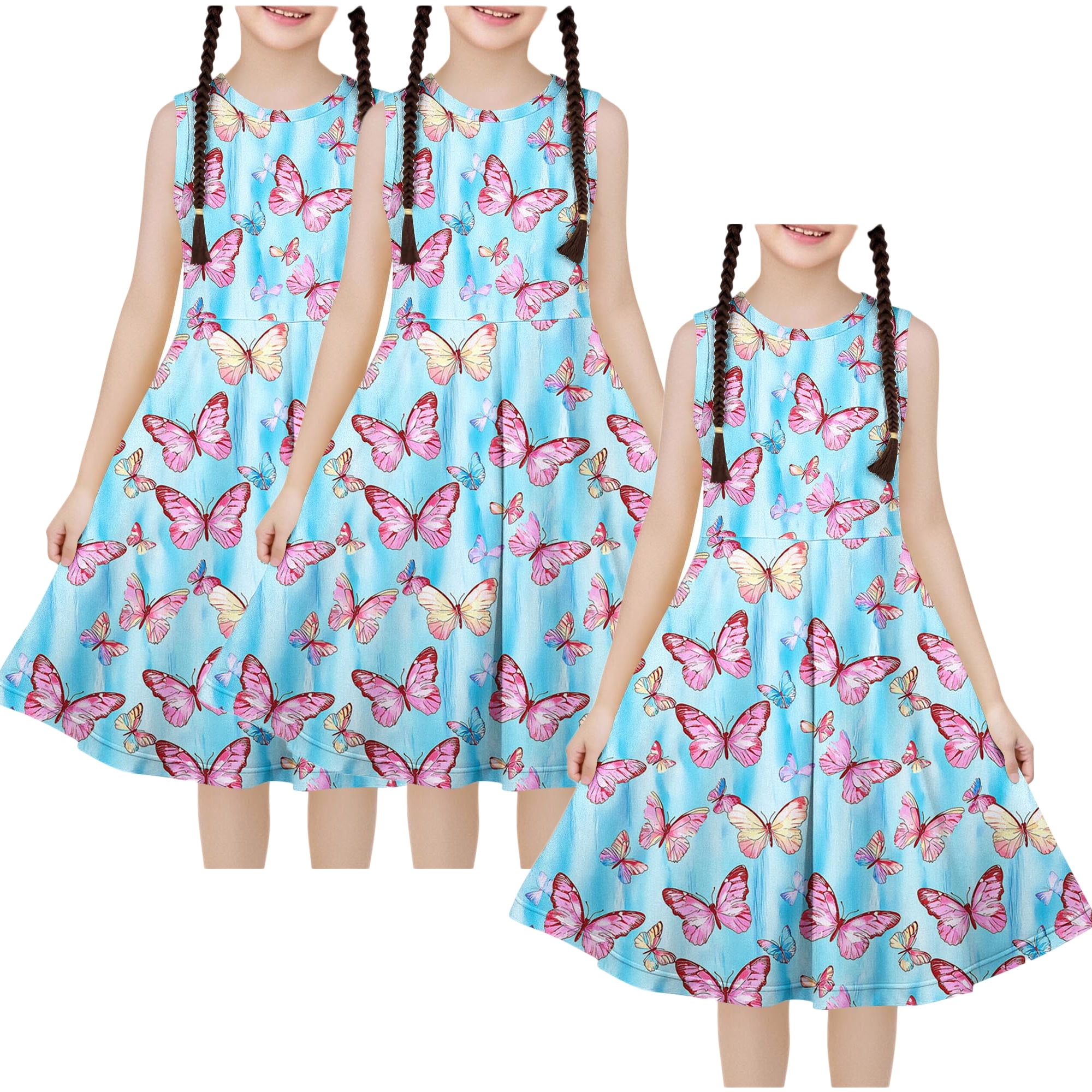 3PC Toddler Girls Sleeveless Dress A Line Twirly Skater Recital Dress ...