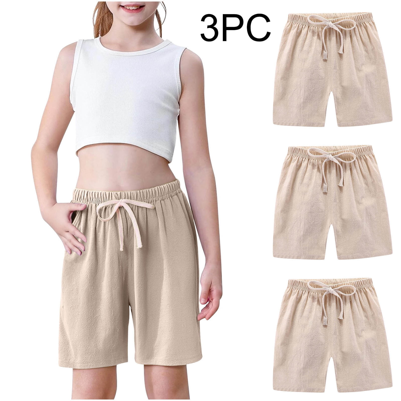 3PC Toddlers Boys Girls Cotton Linen Shorts Pants Kids Solid Color ...